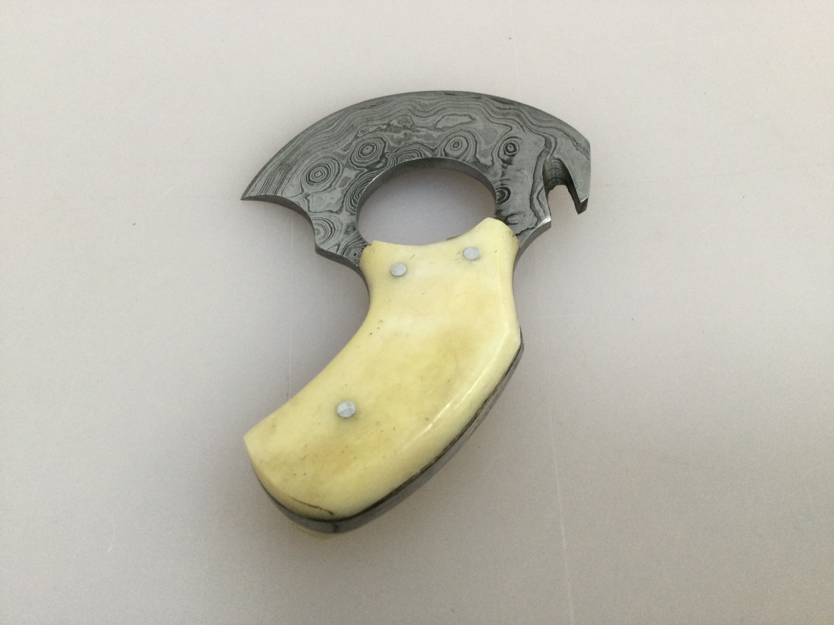 Knife4U Raindrop Damascus Steel EDC Handle Camel Bone - auction